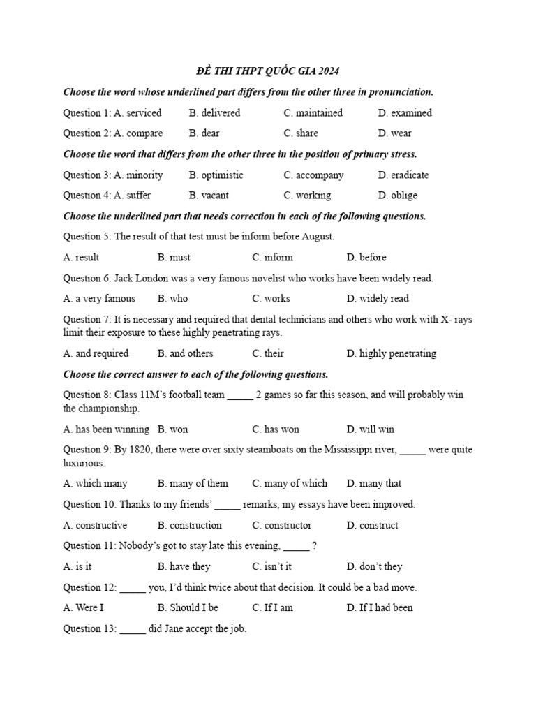 Đề Thi Thpt Quốc Gia 2024 | PDF | Sustainable City | Tourism