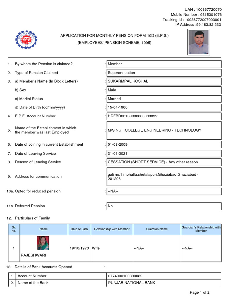 Monthly Pension Application Form-10D | PDF | Cheque | Pension