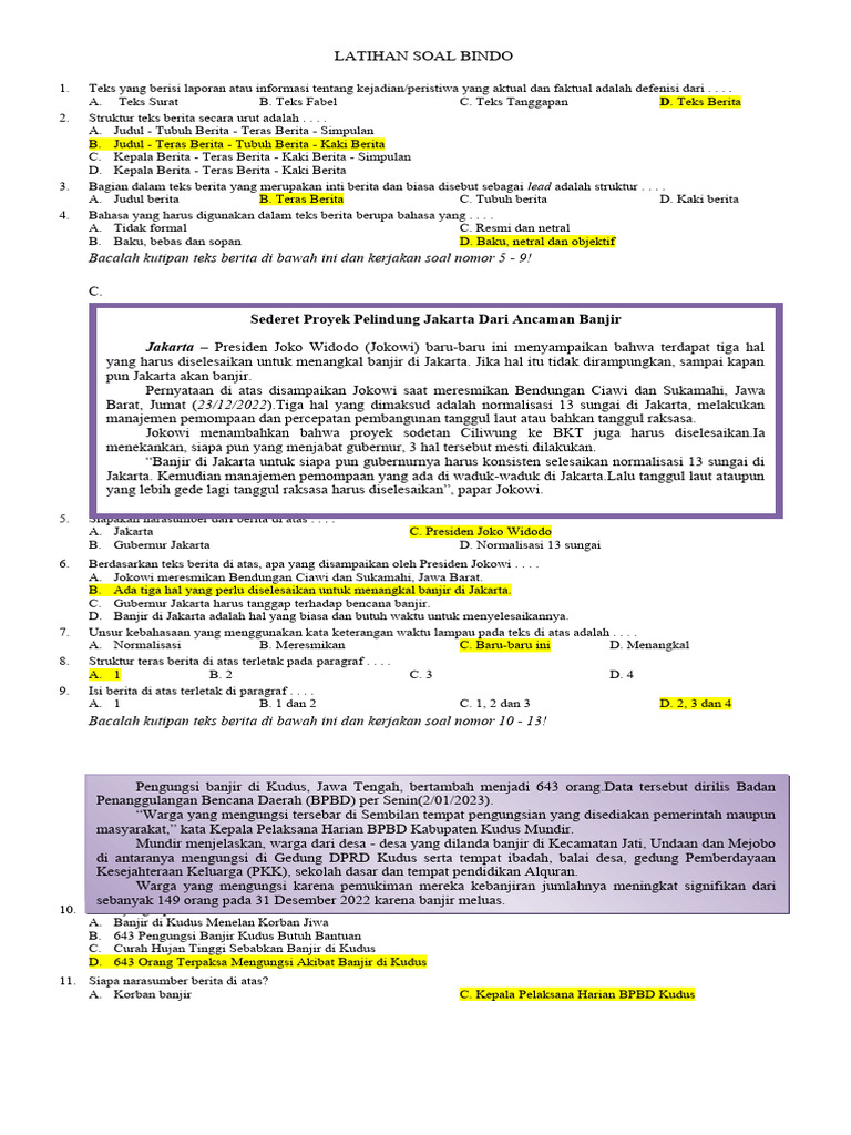 Latihan Soal Bindo - 093740 | PDF