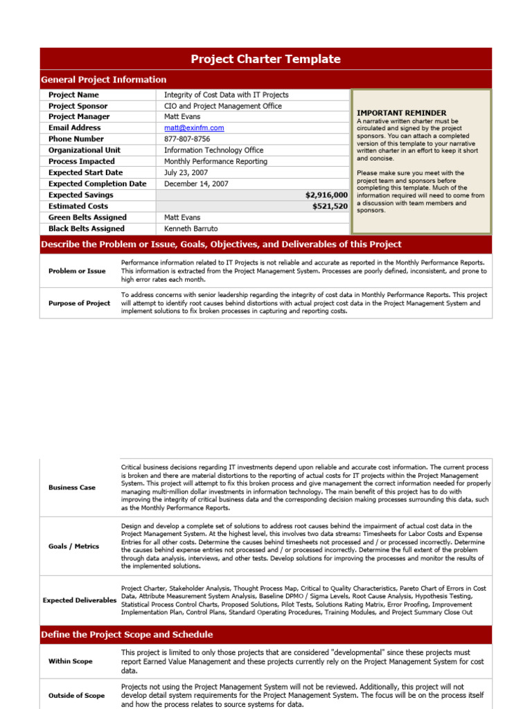 Project Charter Template | PDF | Project Management | Chief Information ...