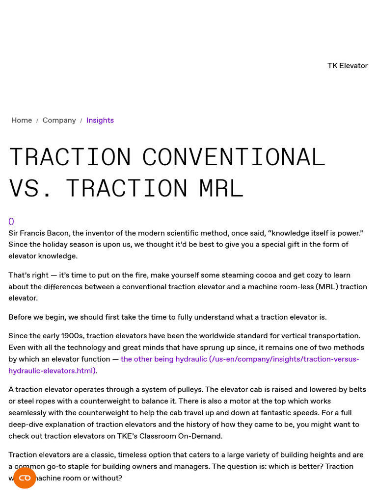 Traction Conventional vs. Traction MRL Elevators | PDF | Elevator | Manufactured Goods