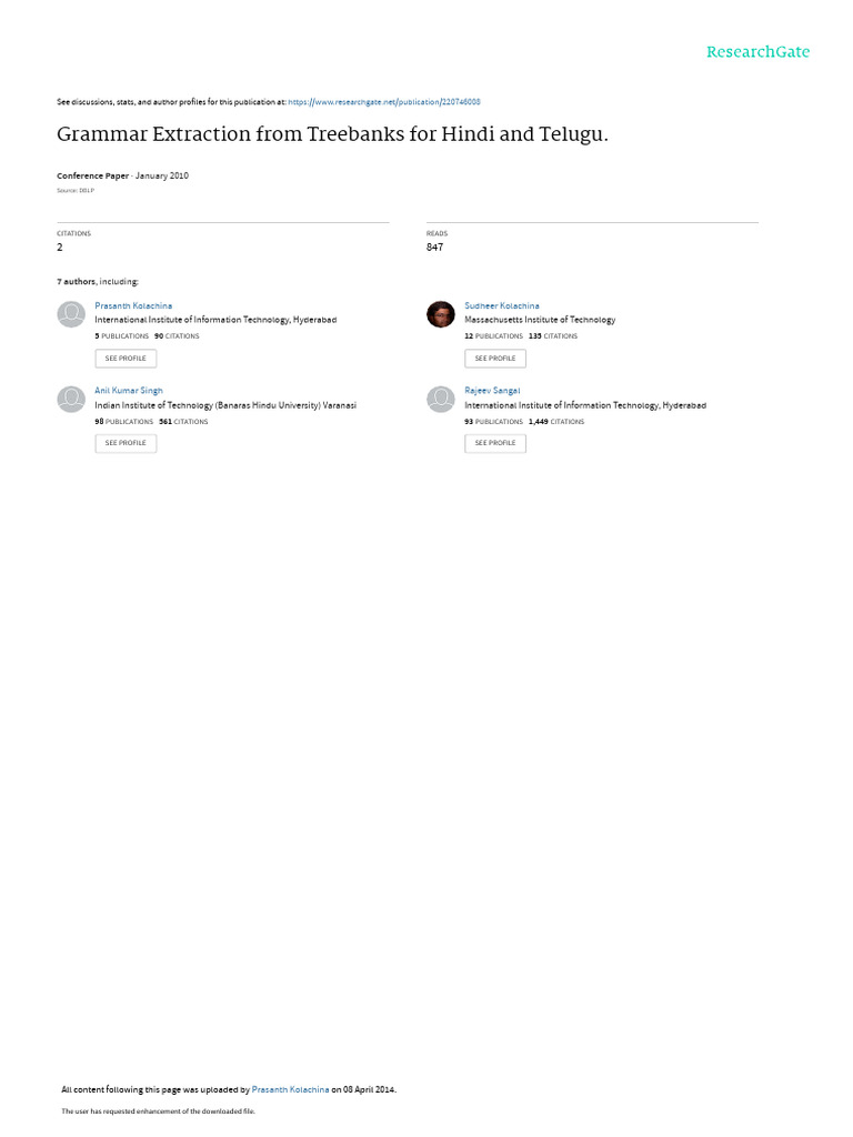 Grammar Extraction From Treebanks For Hindi and Te | PDF | Parsing | Syntax