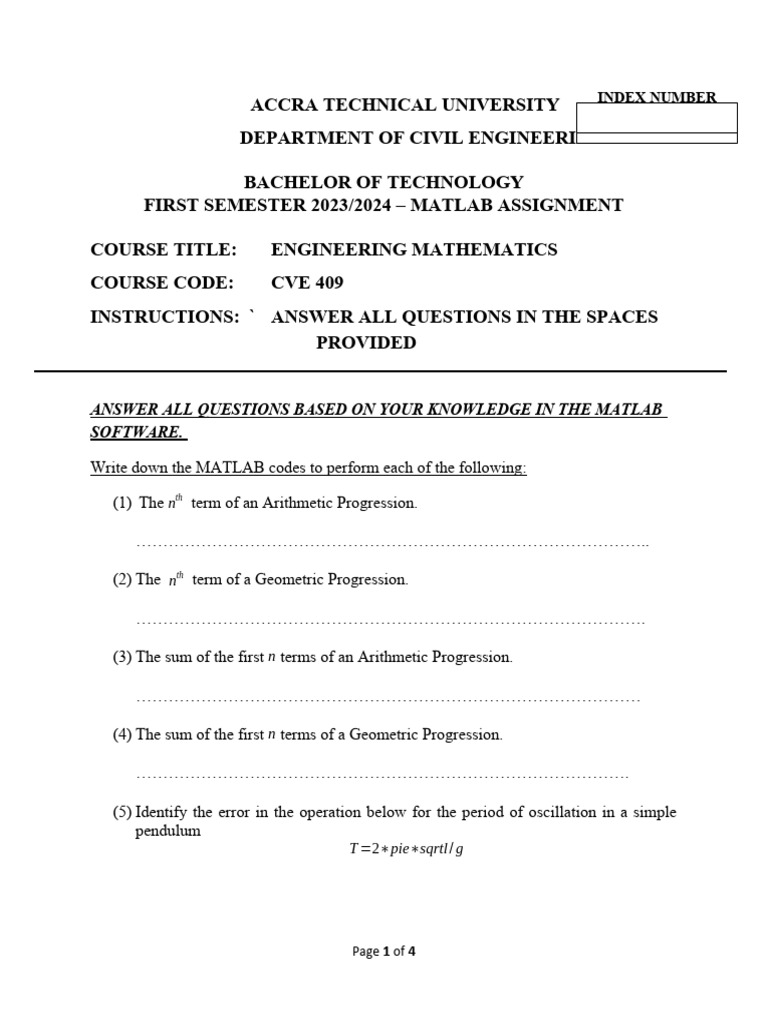 Eng Maths (Civil) Matlab2024 | PDF | Mathematics | Algebra