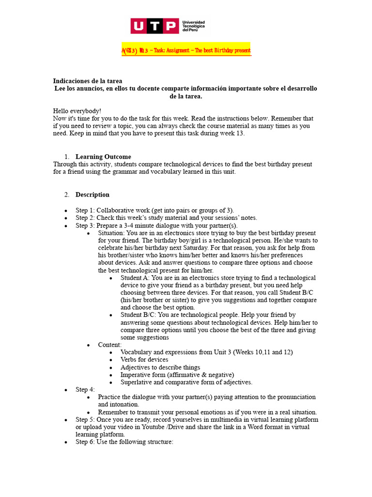 ? (AC-S13) Week 13 - Task Assignment - The best Birthday present | PDF ...