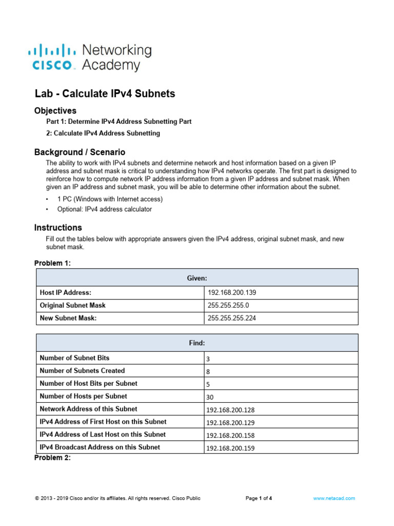 11.6.6 Lab - Calculate Ipv4 Subnets | PDF | Ip Address | Network Layer Protocols