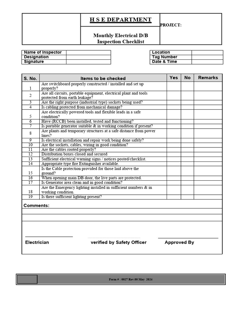 Form # 0027 - Electric Facility Checklist | PDF | Equipment ...