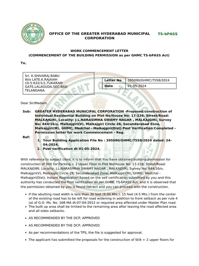 WorkCommencement REG 395090 GHMC 7558 2024 | PDF