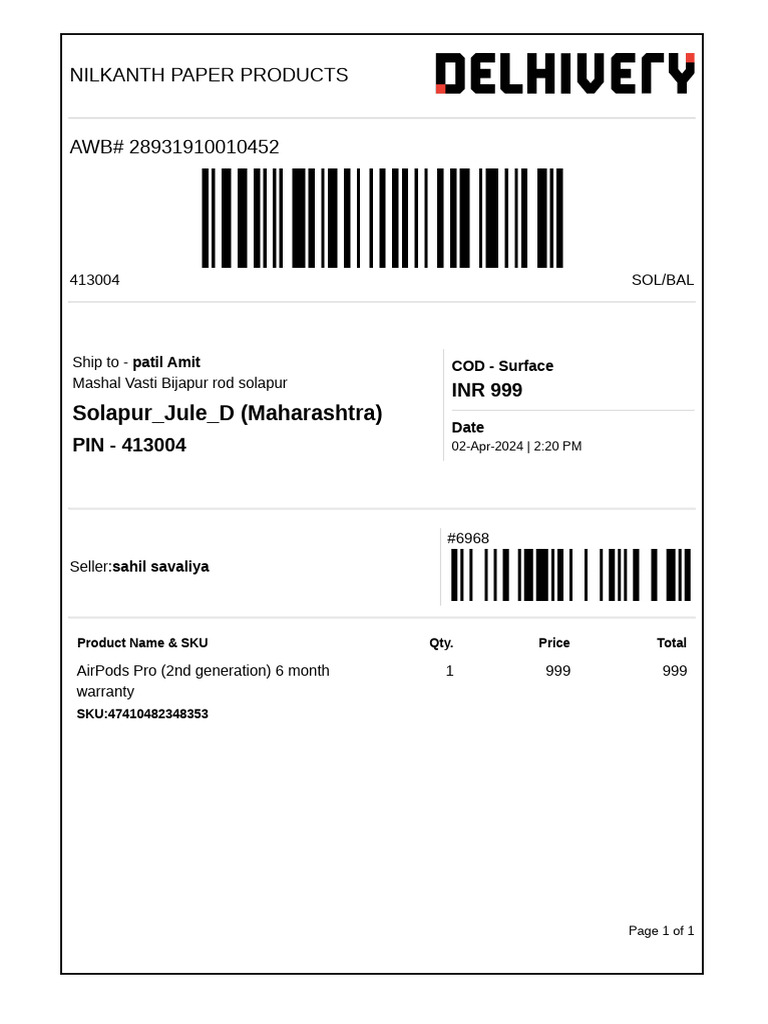 AirPods Pro Orders and AWB Details | PDF | I Phone