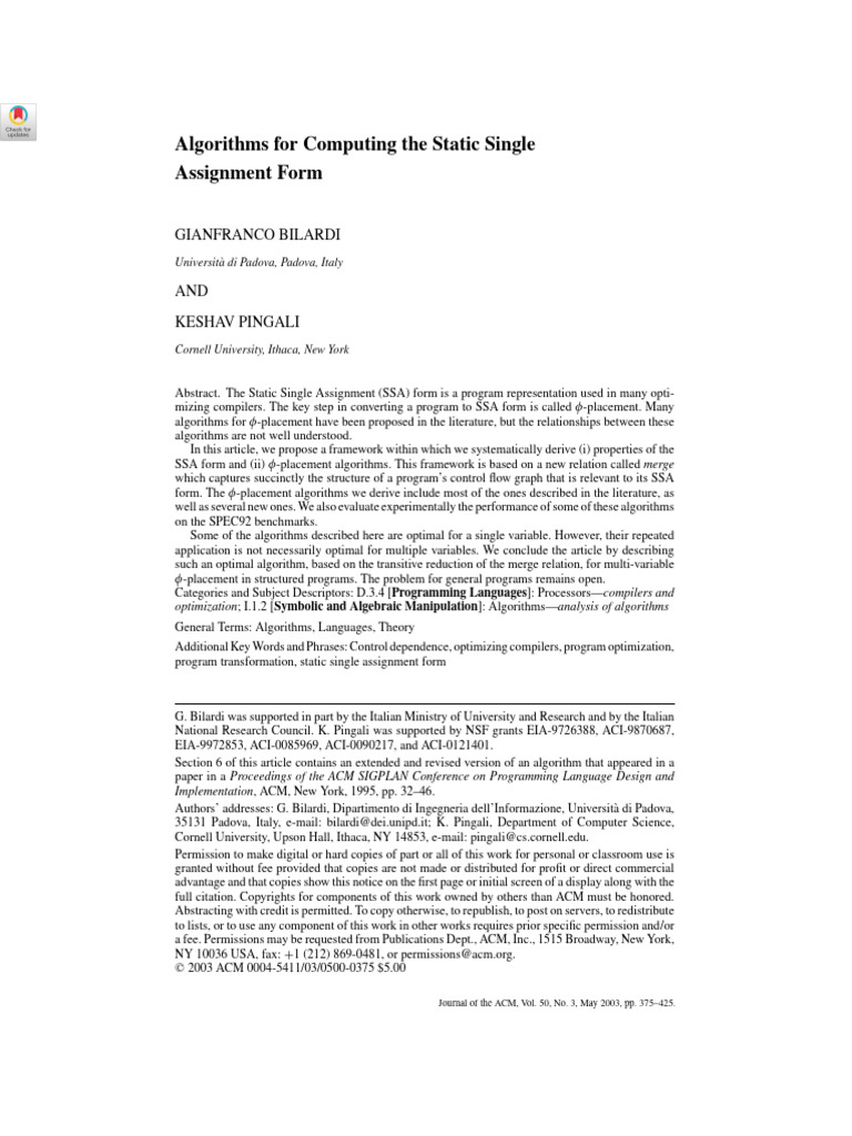 Algorithms For Computing The Static Single Assignment Form | PDF ... Algorithms For Computing The Static Single Assignment Form | PDF ...