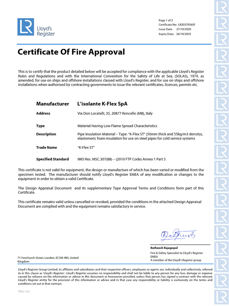 [K-FLEX] - IMO Certificate | Download Free PDF | Legal Liability