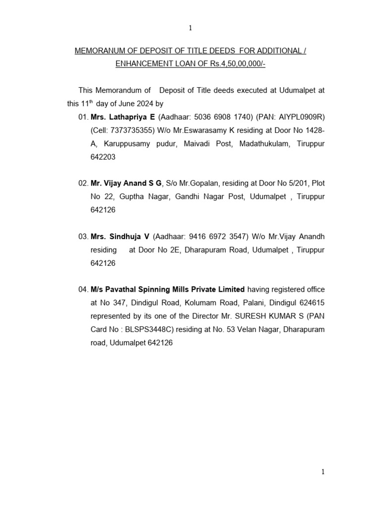 PAVATHALUDUMALPET and Palani MOD | PDF | Mortgage Law | Law And Economics