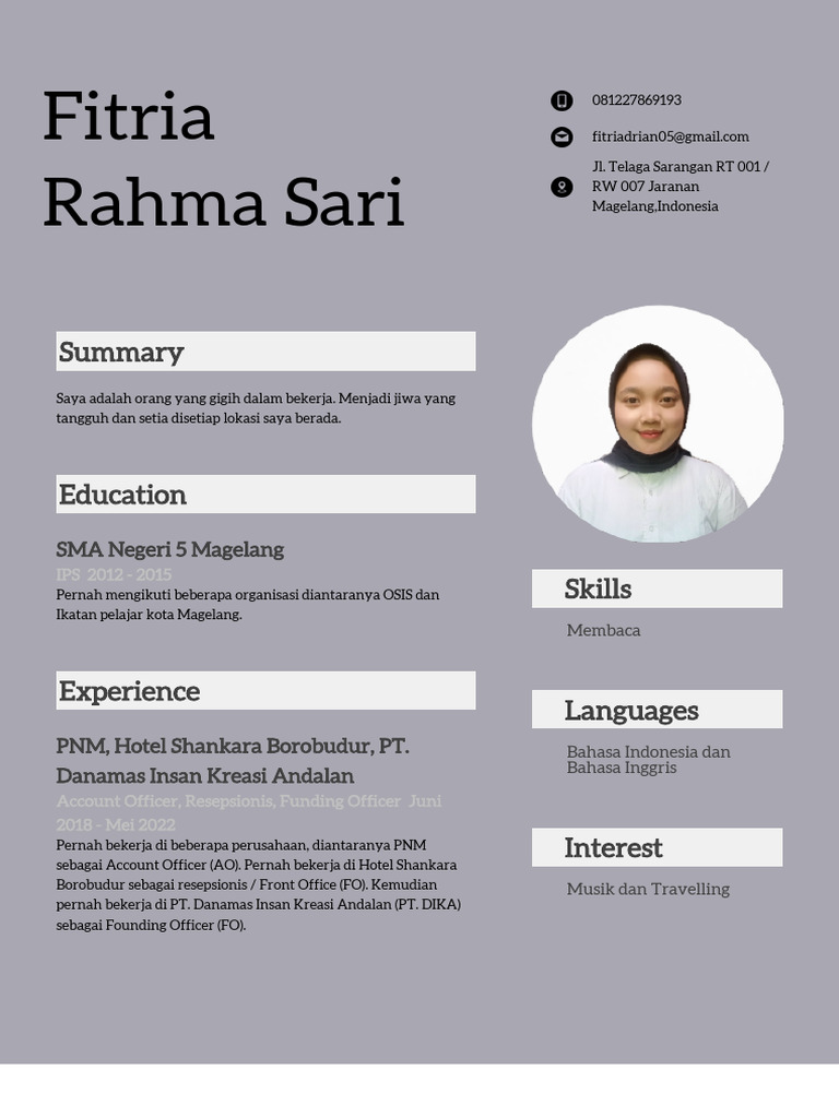 CV Fitria Rahma Sari - 1669786090 | PDF