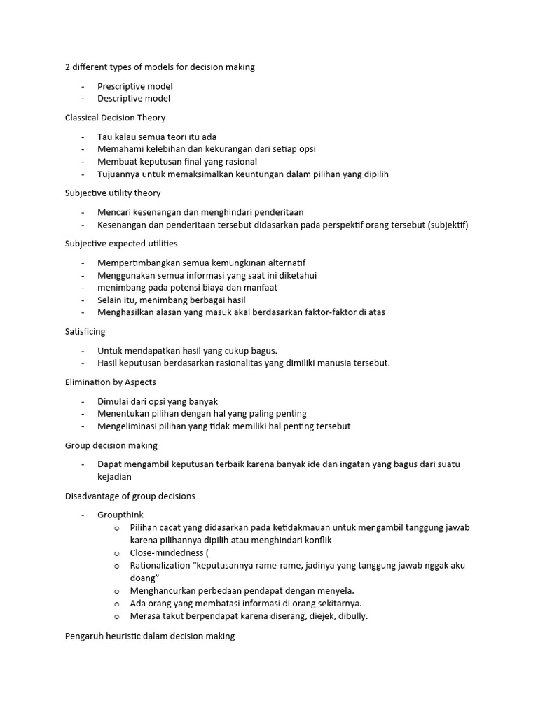 2 Different Types of Models For Decision Making | PDF | Rationality ...