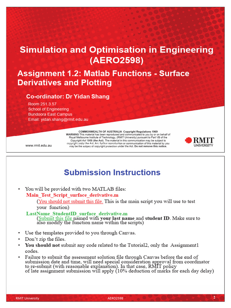 AERO2598 Matlab Assignment 1-2 Slides | PDF | Derivative | Function (Mathematics)