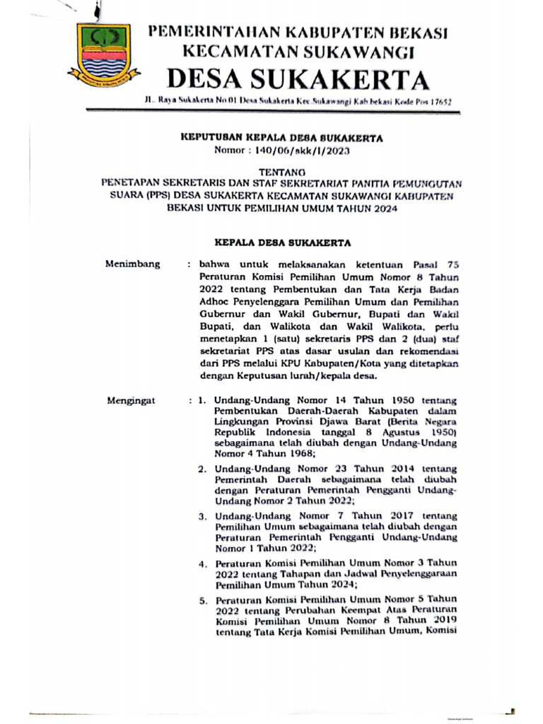 SK Sekretariat Ppa Desa Sukakerta | PDF