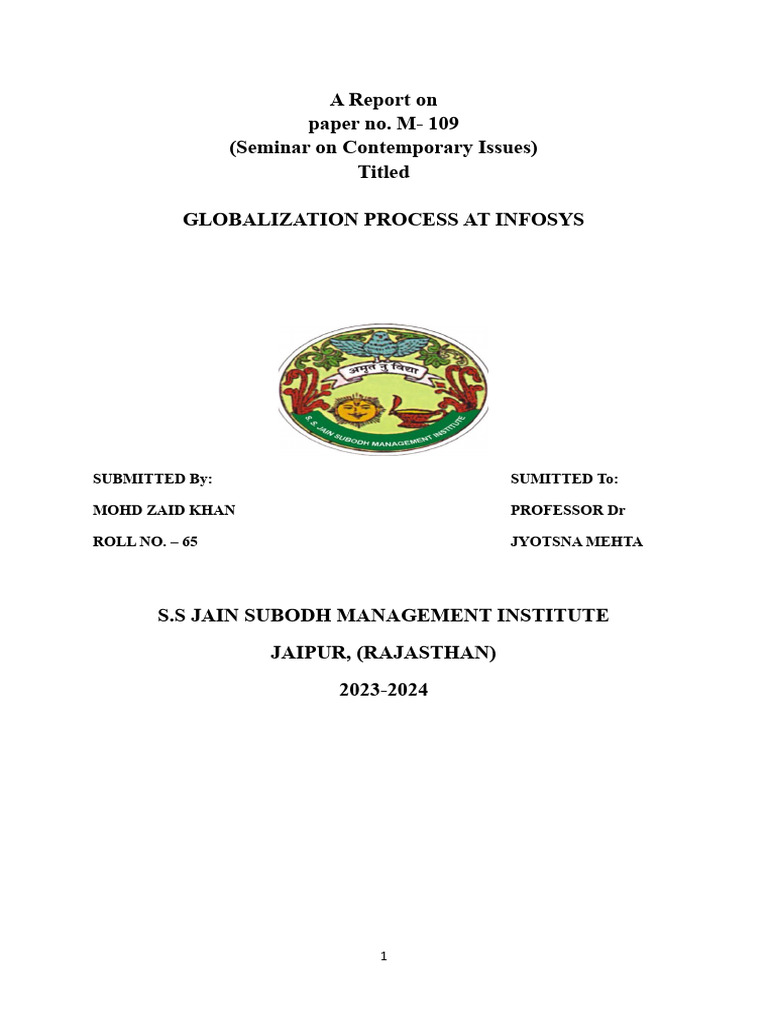 A Report On Globalization of Infosys Company | PDF | Globalization | Business