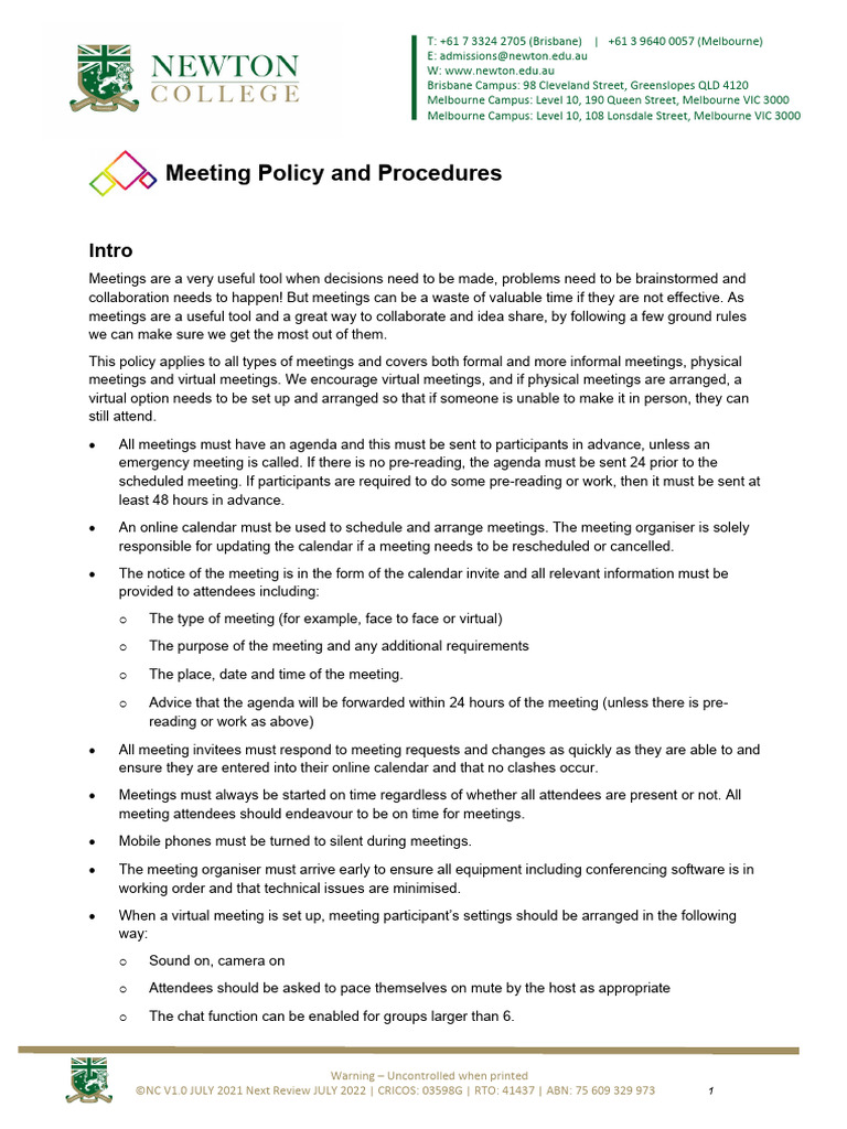 Meeting Policy and Procedures | PDF