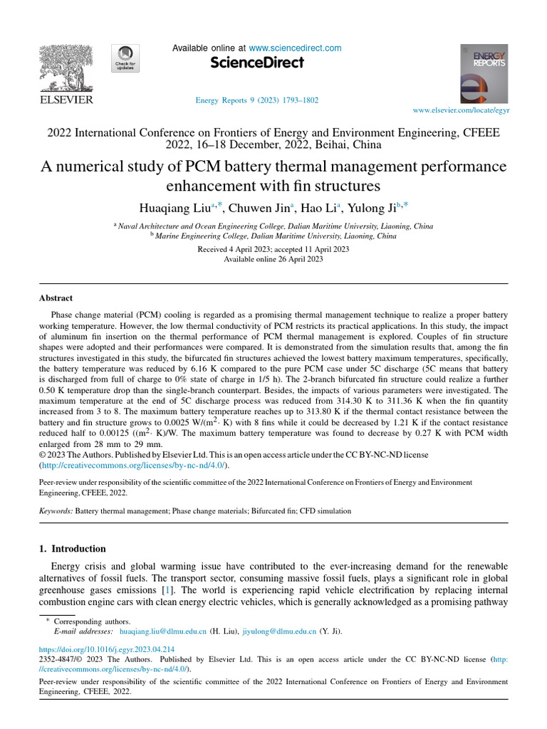 A numerical study of PCM battery thermal management performance | PDF ...
