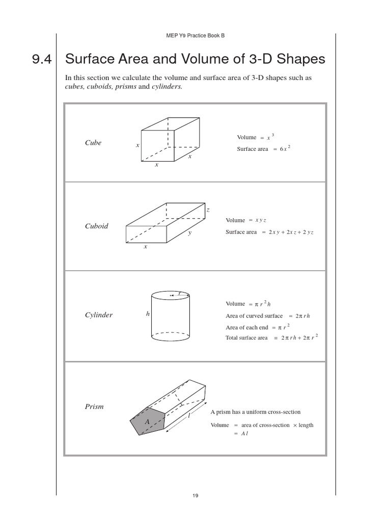 Volume and Surface Area of 3D Shapes | PDF | Volume | Area