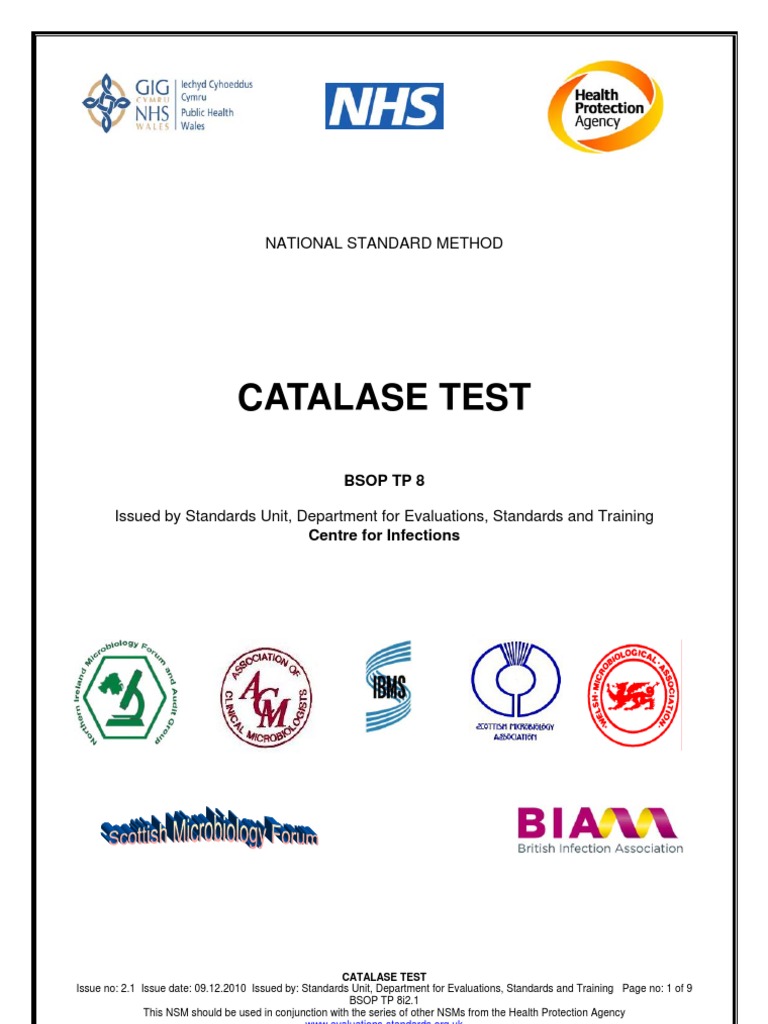 Catalase Test Standard Method Guide | PDF | Peroxide | Hydrogen Peroxide