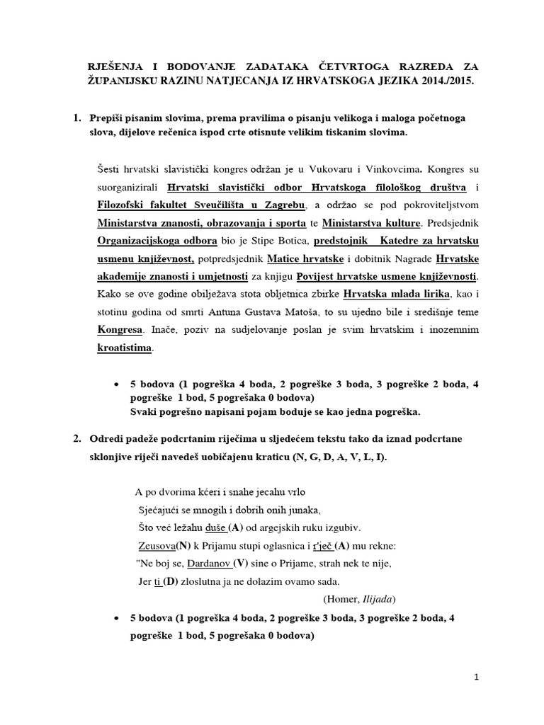 HJ - ŽUP - 2014 - RJESENJA - , 4. Razred | PDF