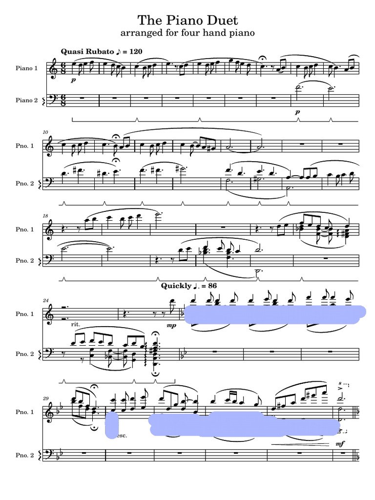 Piano Duet Arrangement for Four Hands | PDF | Musical Forms | Elements ...