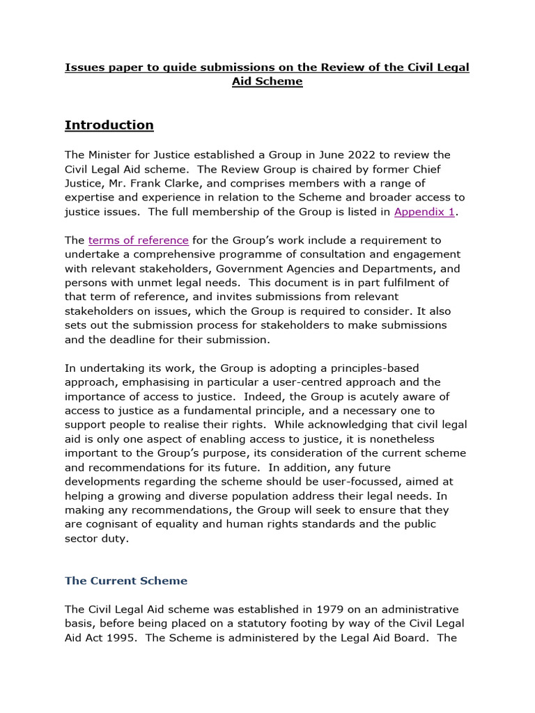Issues Paper To Guide Submissions On The Review of The Civil Legal Aid ...