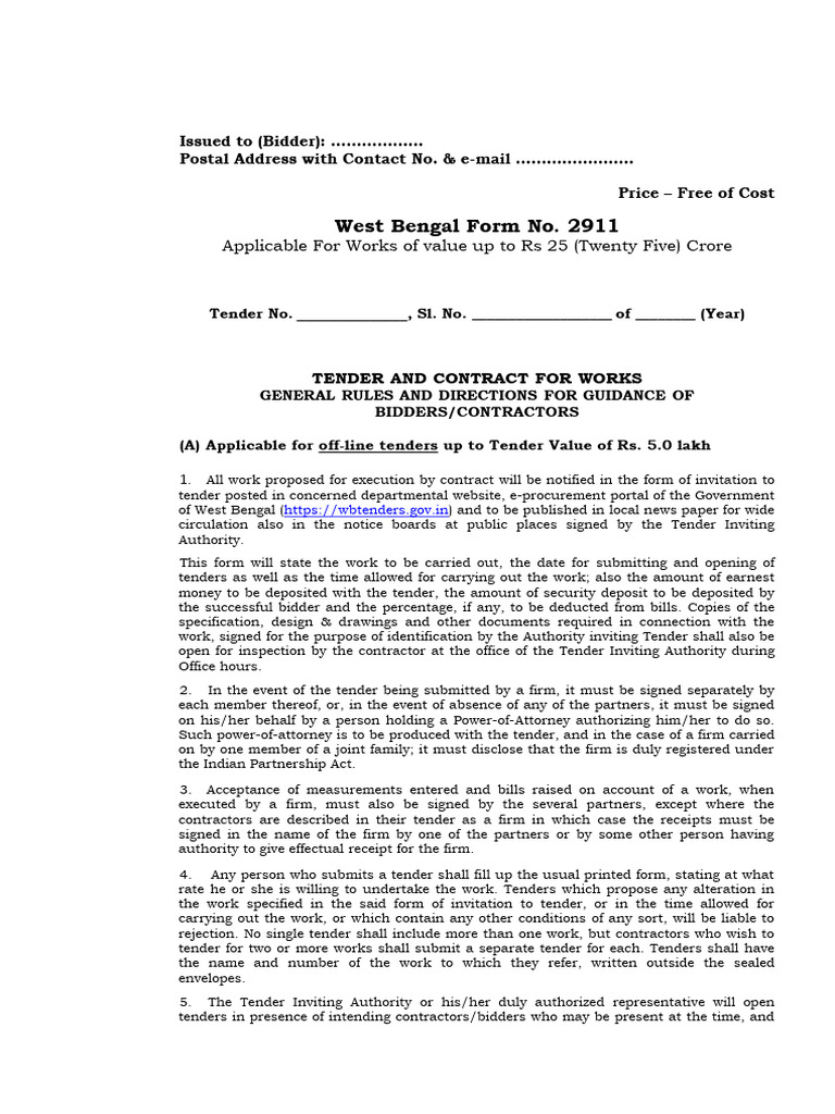 West Bengal Tender Guidelines | PDF | Employment | Money