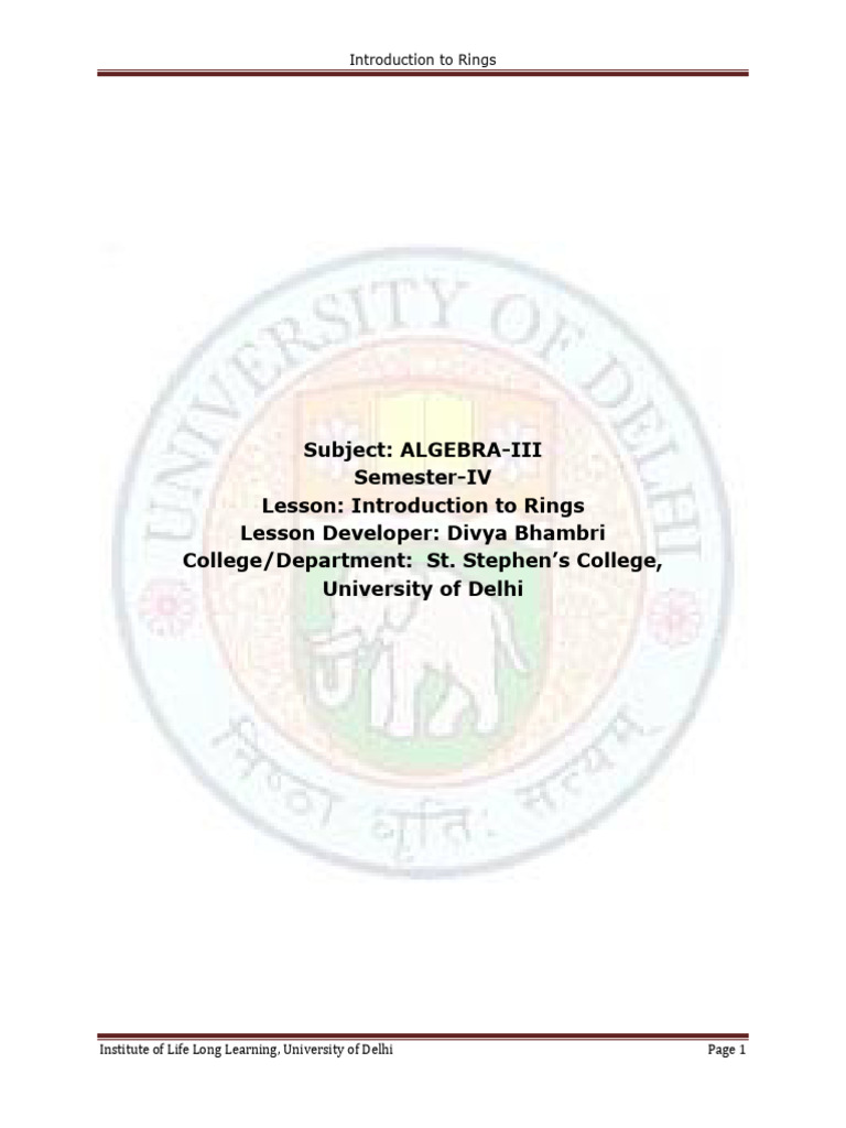 1 Introduction To Rings | PDF | Ring (Mathematics) | Integer