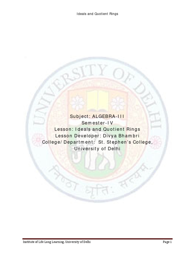 Algebra: Ideals & Quotient Rings | PDF | Ring (Mathematics) | Integer