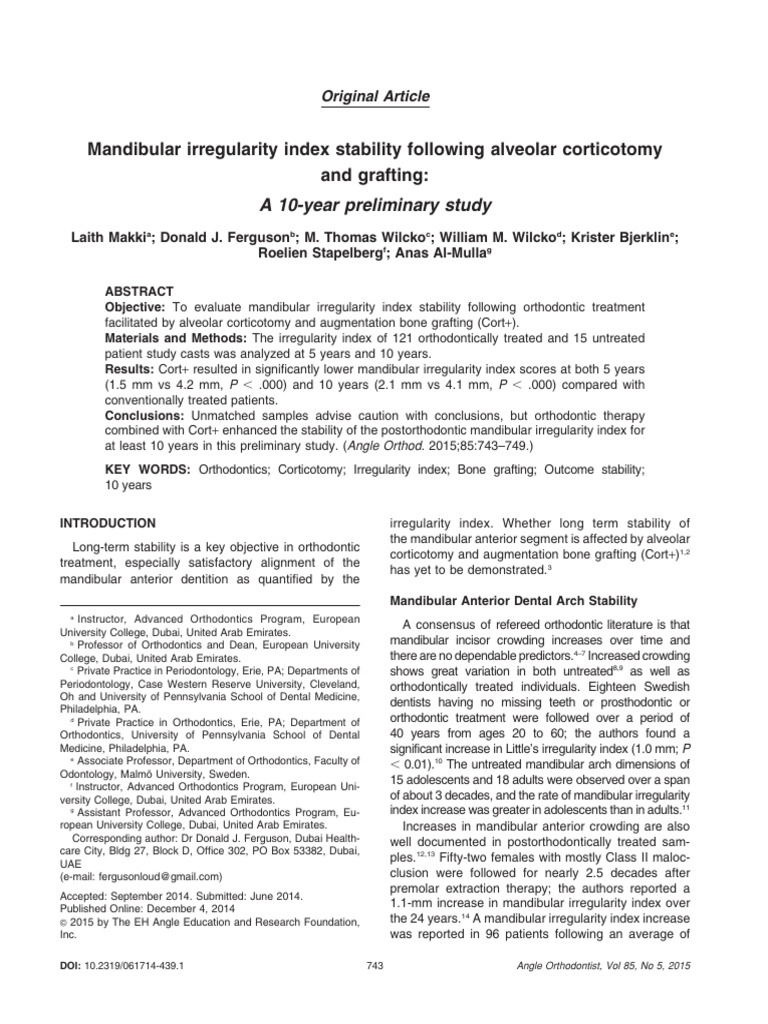Mandibular Irregularity Index Stability Following Alveolar Corticotomy ...