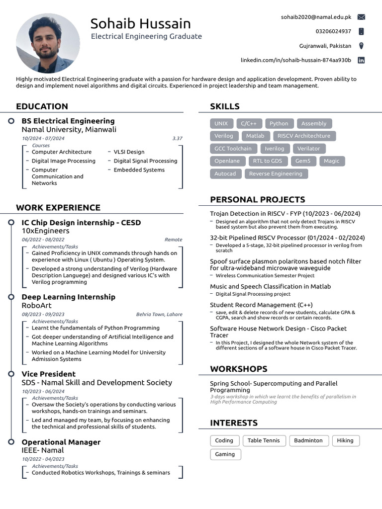 Sohaib's Resume | PDF | Computer Programming | Electrical Engineering Sohaib's Resume | PDF | Computer Programming | Electrical Engineering