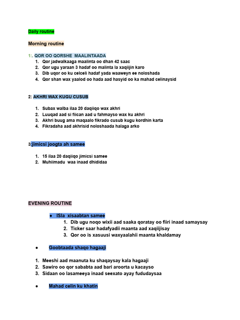Daily Routine Pdf