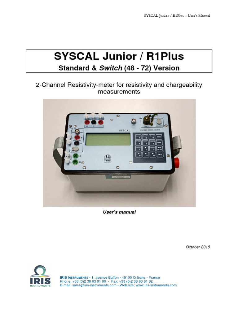 SYSCAL Junior/R1Plus User Manual | PDF | Battery Charger | Usb