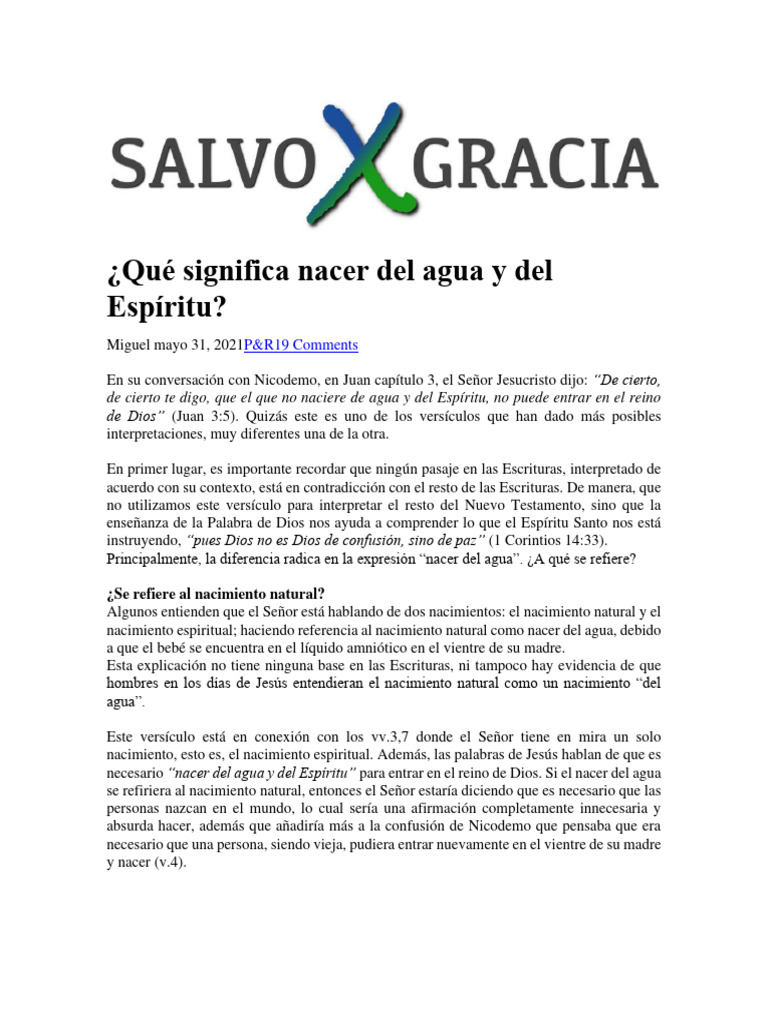 Qué Significa Nacer Del Agua y Del Espíritu | Descargar gratis PDF ...
