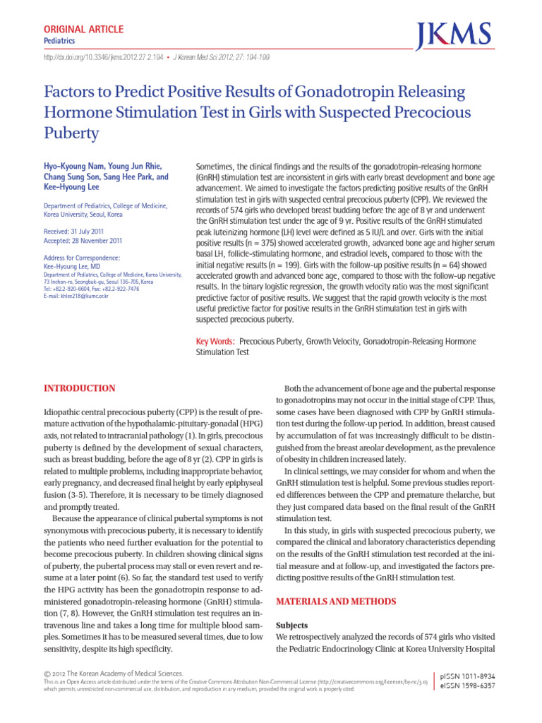 Factors To Predict Positive Results of Gonadotropin Releasing | PDF ...