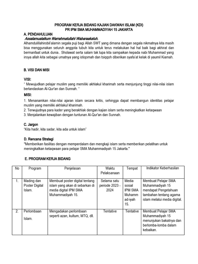 Program Kerja Bidang KDI Periode 2023-2024 | PDF | Karier & Perkembangan | Ilmu Sosial