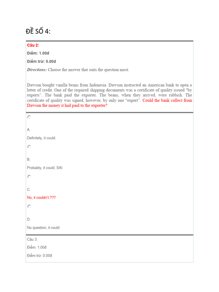 ĐỀ SỐ 4 | PDF | Letter Of Credit | Sentence (Linguistics)