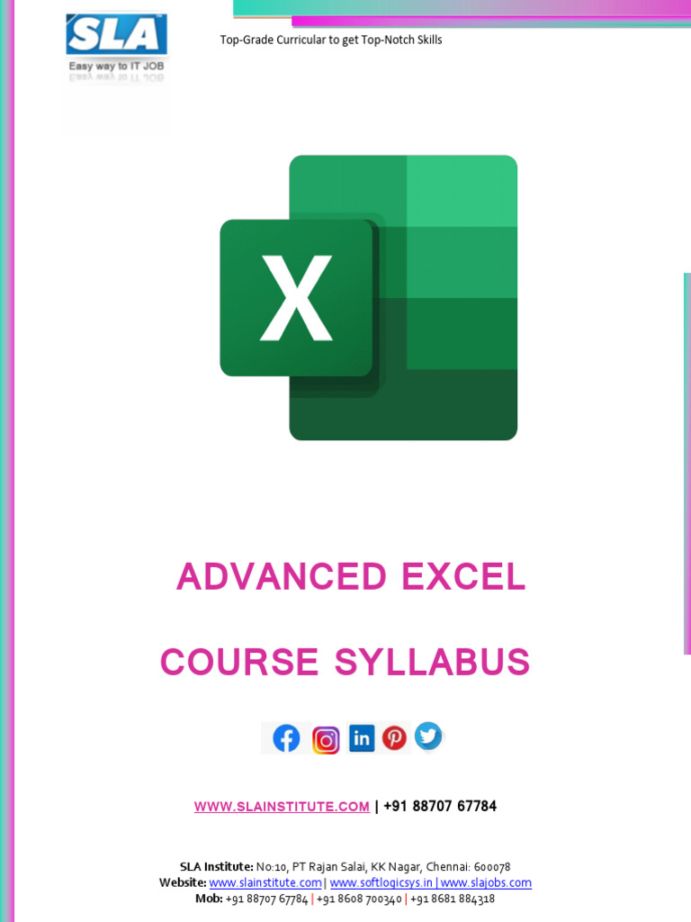 Adavanced Excel Course Syllabus | Download Free PDF | Microsoft Excel | Information Technology