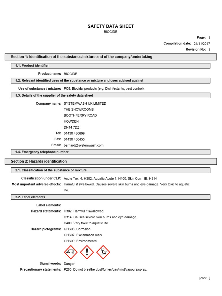Msds Biocide Pdf Toxicity Pollution
