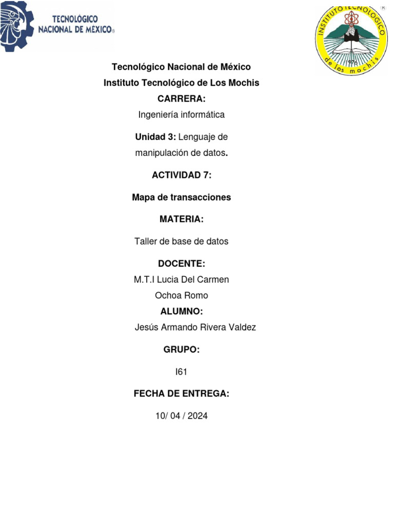 Act7 U3 TBD Jarv | PDF | Bases de datos | Software de gestión de datos