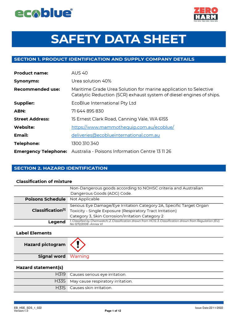AUS 40 Safety Data Sheet AUS | PDF | Toxicity | Waste Management