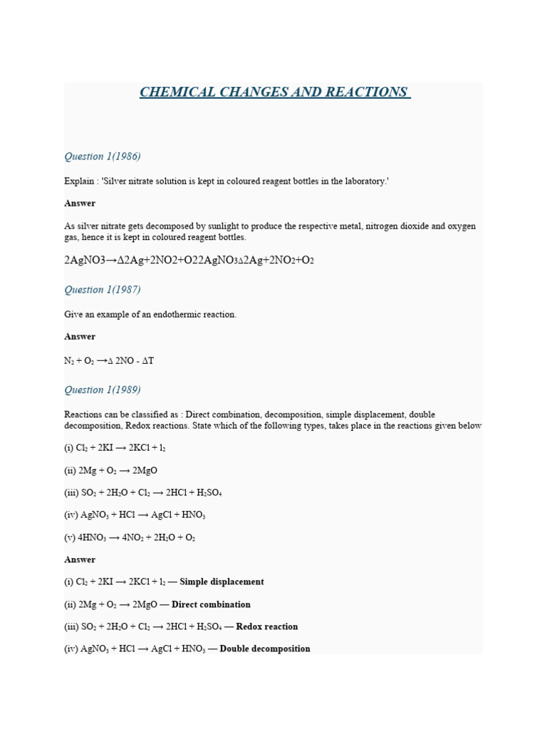 Chemistry Class Ix (Chemical Changes and Reaction) | PDF | Chemical ...