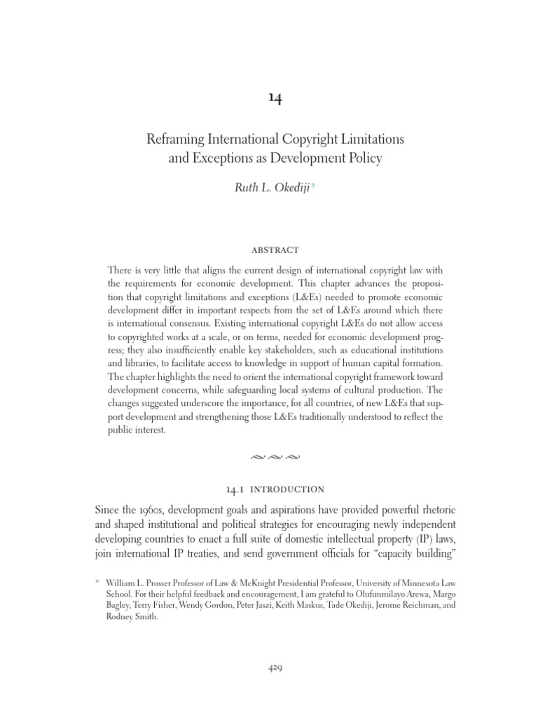 Ruth Okediji, ‘Reframing International Copyright Limitations and Exceptions as Development ...