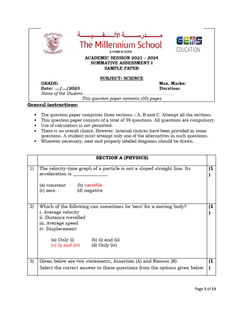Summative Sample Paper Sept | PDF | Atoms | Evaporation