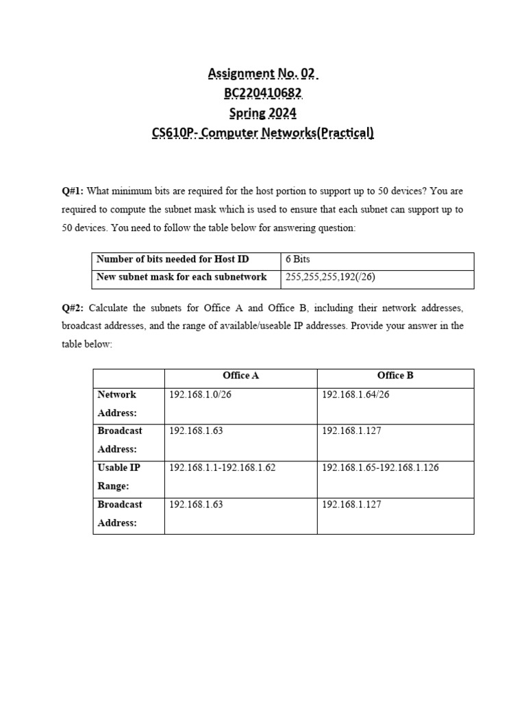 Assignment No. 02 BC220410682 Spring 2024 CS610P-Computer Networks (Practical) | PDF