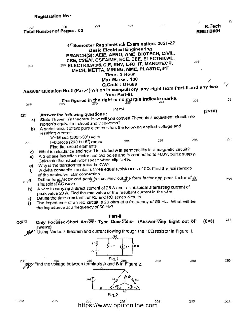 Btech 1 Sem Electrical Engineering Rbe1b001 2022 | PDF