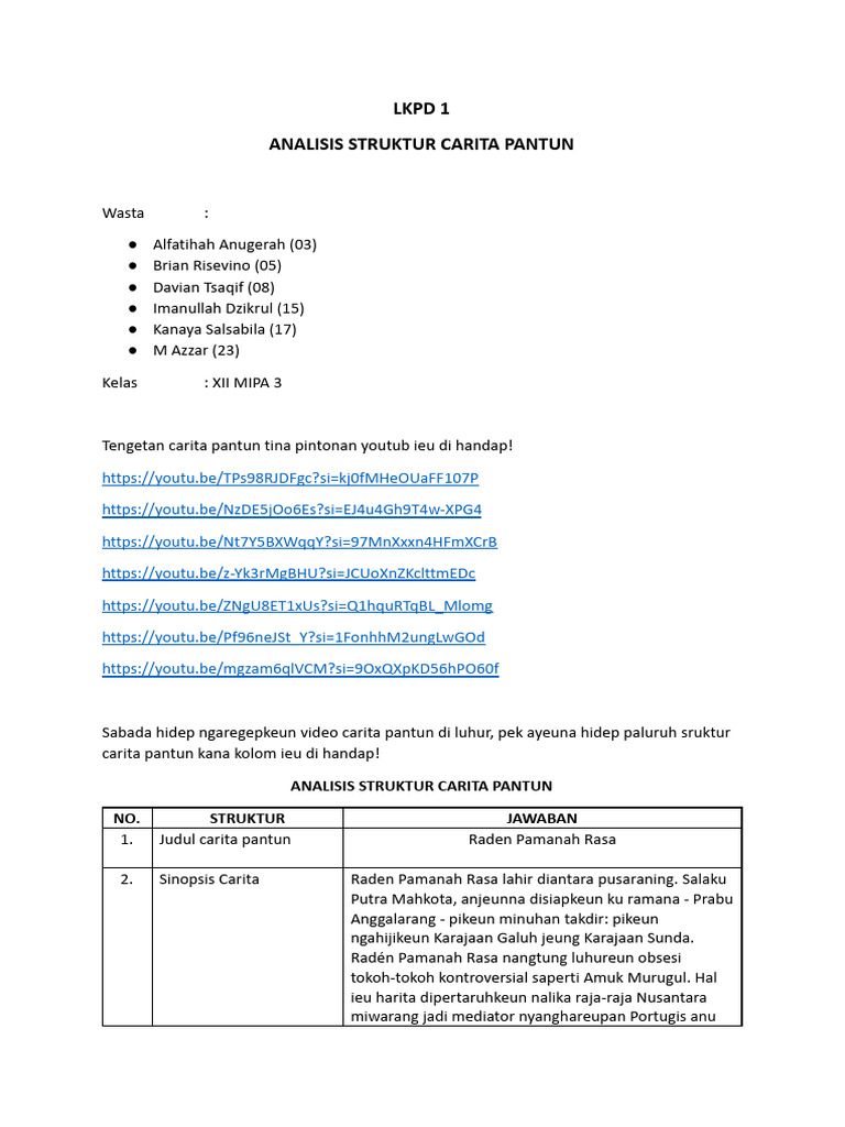 LKPD Struktur Carita Pantun Kel 4 | PDF