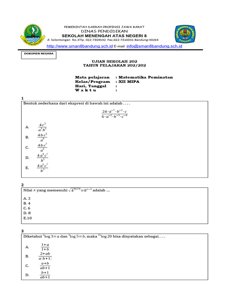 Latihan Soal Psaj Mat Minat 2024 | PDF