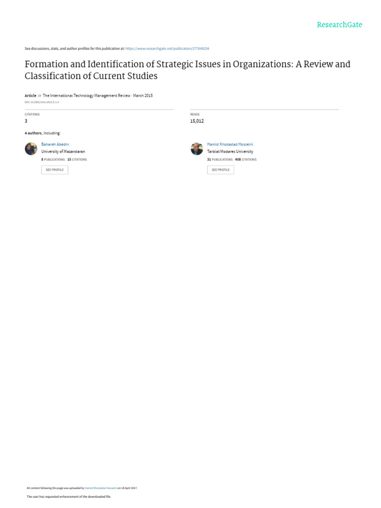 Formation and Identification of Strategic Issues I | PDF | Strategic ...